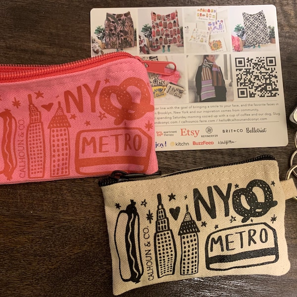 New York Screen Printed Zipper Card Pouch With Key Ring - NYC Coin ...