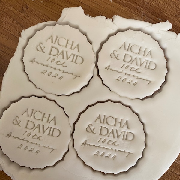 Wedding of CUSTOM Names and Date Cookie Biscuit Stamp Fondant Cake ...