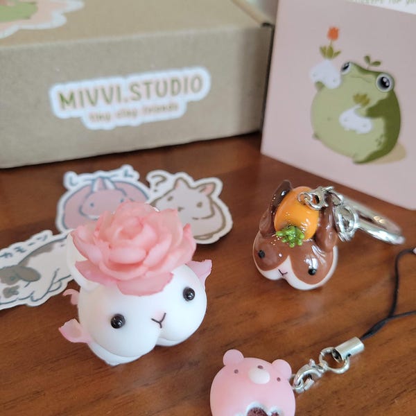 Mini Bunny Charm for Phone, Polymer Clay Rabbit Figurine, Handmade ...