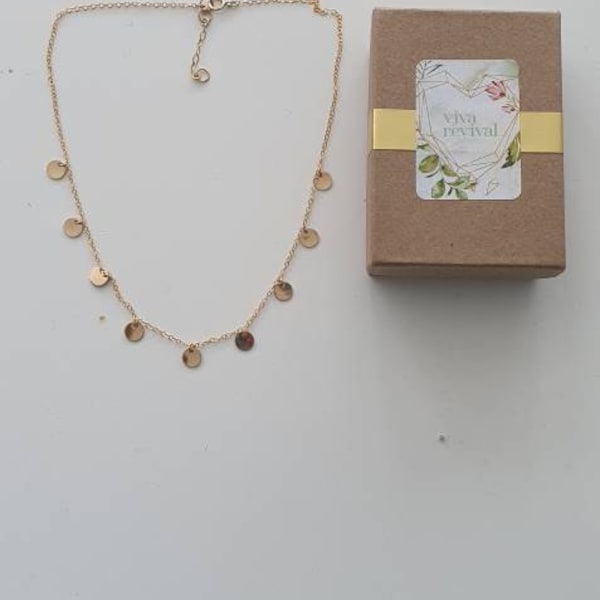 Tiny Discs Necklace, Dainty Gold Necklace in 14k Gold Filled, Choker ...