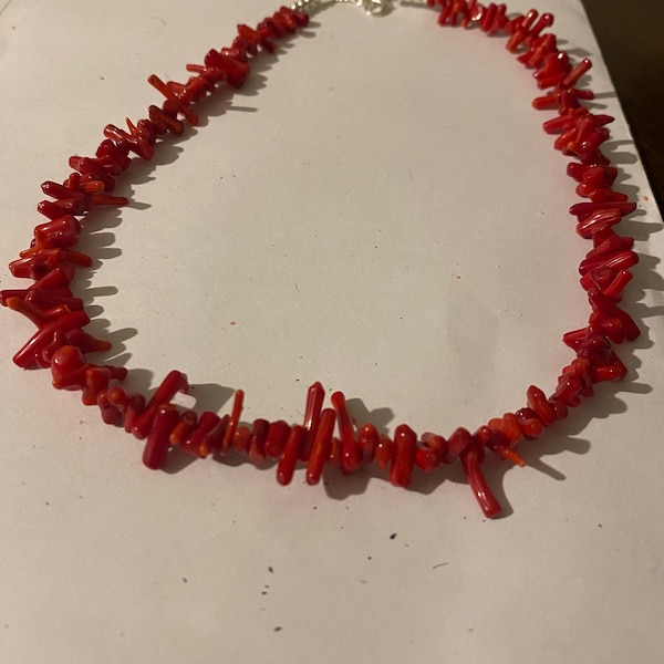 Red Coral Chips Necklace, Natural Coral Choker for Women, Irregular Red ...