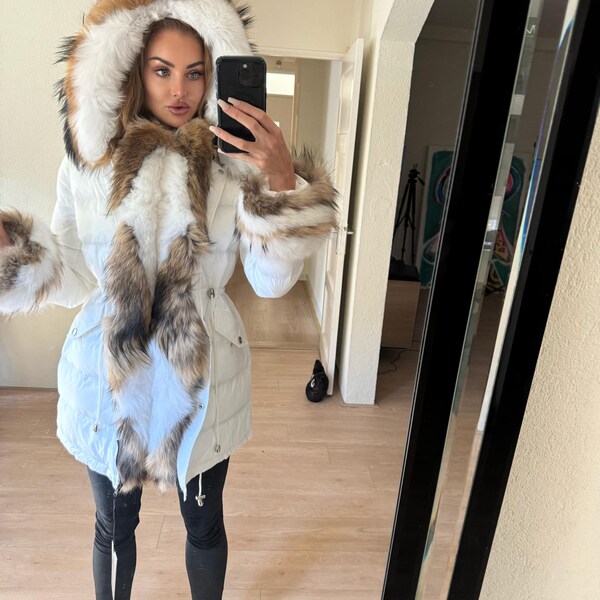 Exclusive Natural Silver Fox Fur Woman Bomber Jacket Real Fox Fur ...