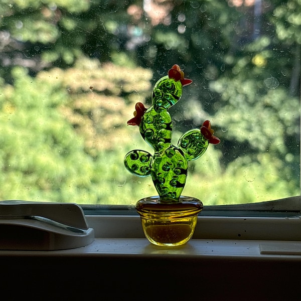 Glass Cactus, Handmade Glass Potted Plants, Mini Glass Succulent, Fused ...