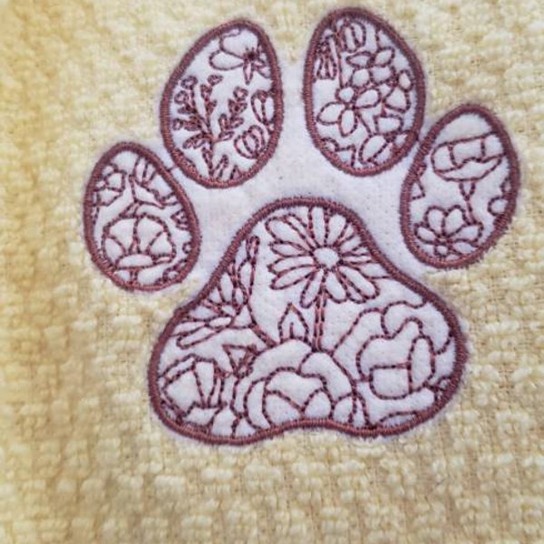 Mini to Large Floral Paw Print Machine Embroidery Design, 15 Sizes, Paw ...