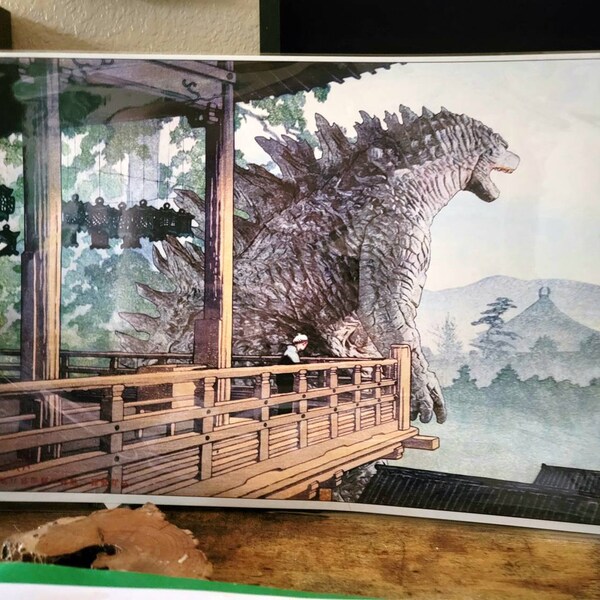 Godzilla Temple Japanese Woodblock Print - Etsy