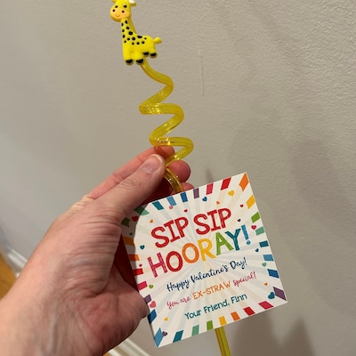 Straw Valentine, Sip Sip Hooray Ex-straw Fun Valentine's Day Tag, Silly ...