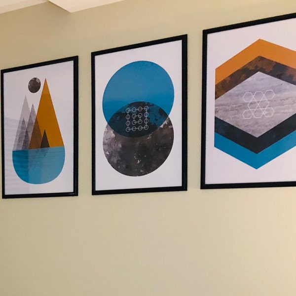 Set of 3 Brightly Colored Geometric Modern Printable Posters Digital ...