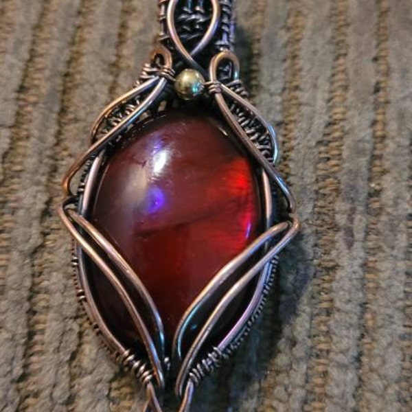Red Fire Labradorite Pendant Copper Wire Wrapped Pendant Handmade ...