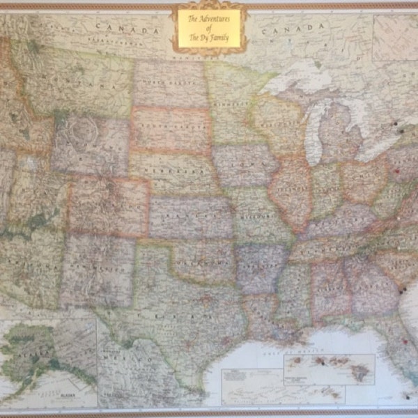 Personalized Executive US Travel Map With Pins and Frame -push Pin ...