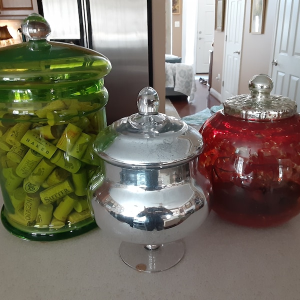 Hand Antiqued Mercury Glass Apothecary Jar L Centerpiece L French Decor