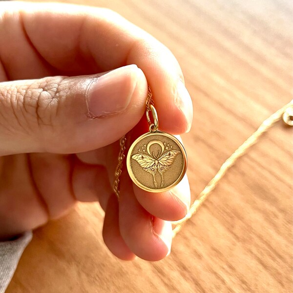 Real 14k Solid Gold Moth Necklace, Personalized Moth Pendant, Dainty ...