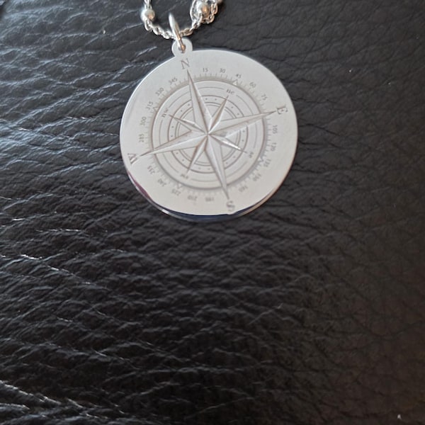 14K Solid Gold Compass Necklace, Compass Rose Coin, Dainty Compass ...