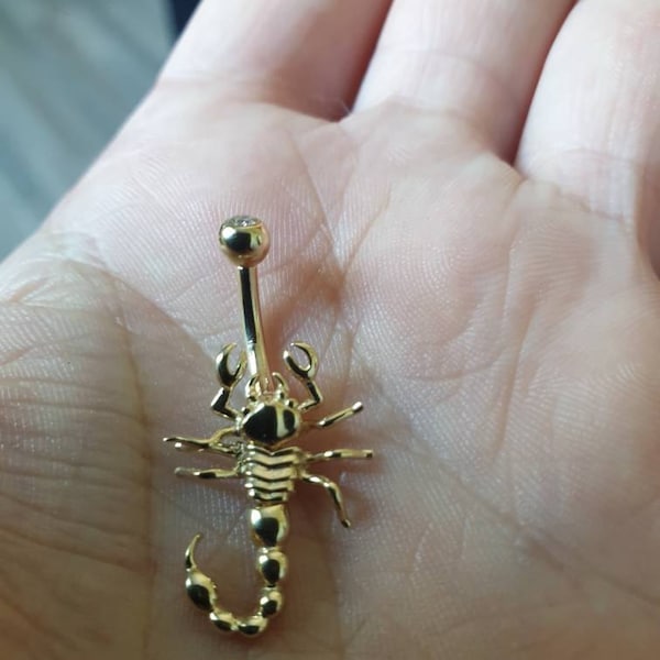 14k Solid Gold Scorpion Belly Button Ring Gemstone Screw Ball Scorpion ...