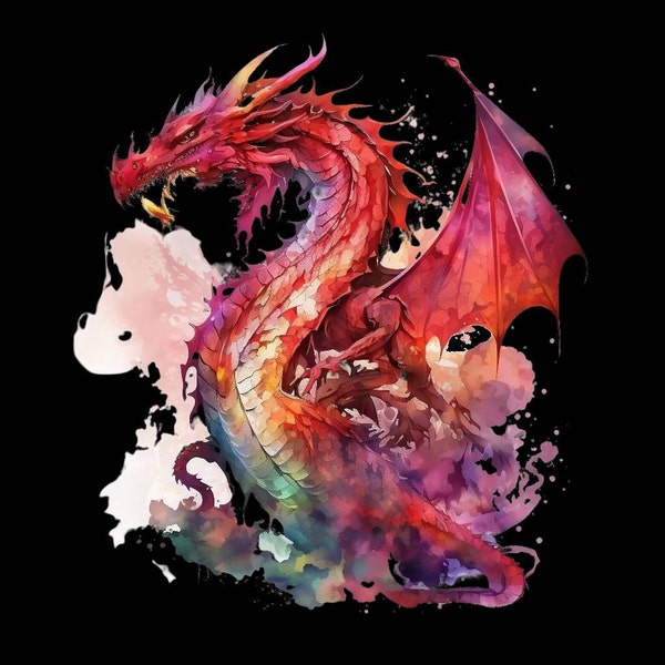 Watercolor Colorful Fantasy Dragon Clipart - Fairytale Images Are for ...