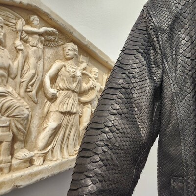 Custom Mans Snakeskin Biker Jacket, Motor Python Leather Jacket, Yellow ...