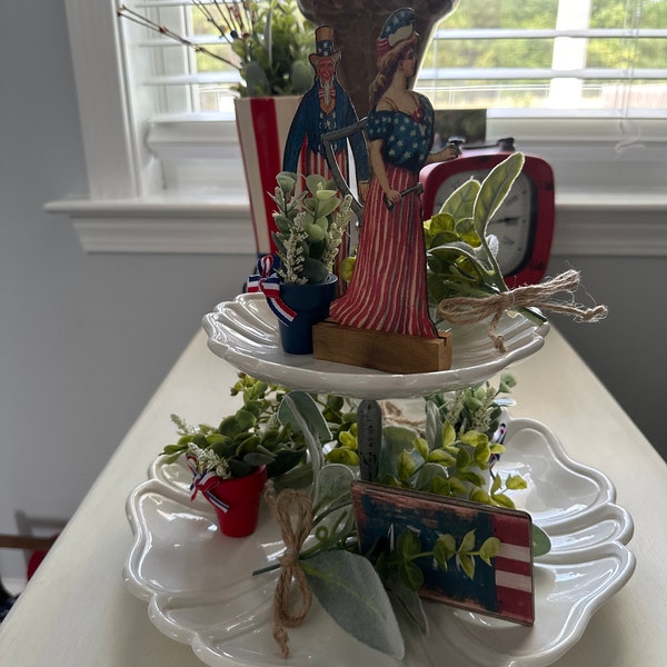 Primitive Uncle Sam Lady Liberty- Vintage 4th of July Decor- Primitive ...