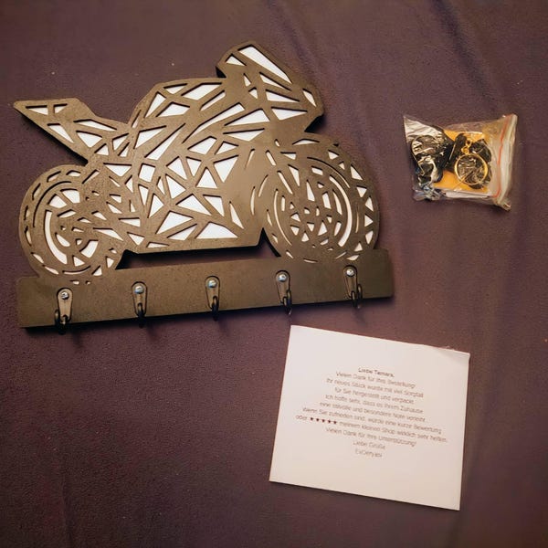 Geometric Motorcycle Key Holder, Laser Cut Wood Rack, Biker Garage ...