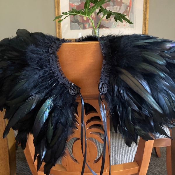 Black Feather Cape Feather Jacket Feather Shawl Rooster Feather Cape 3 ...