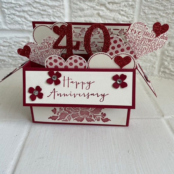 Ruby Wedding Anniversary Card, 40 Years Married, Pop up Card in a Box ...