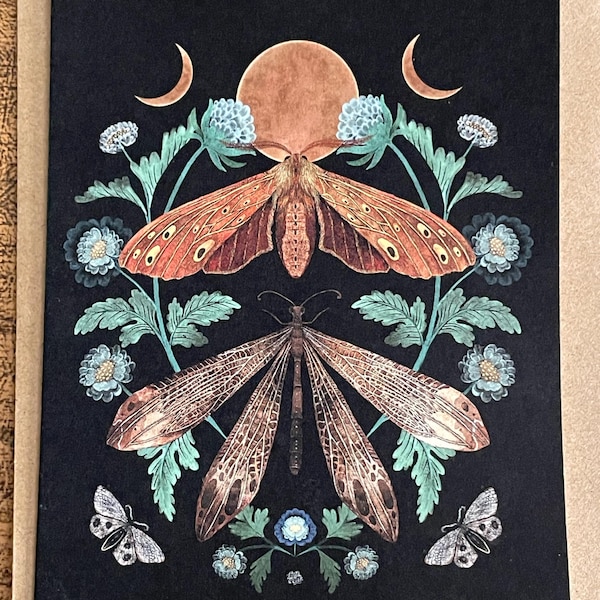 Dry Lotus and Moths, Botanical Illustrations, Magic Art Print, Boho ...