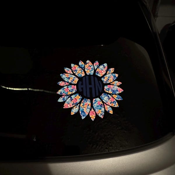 Sunflower Monogram Car Decal | Flower Monogram | Sunflower Custom Decal ...