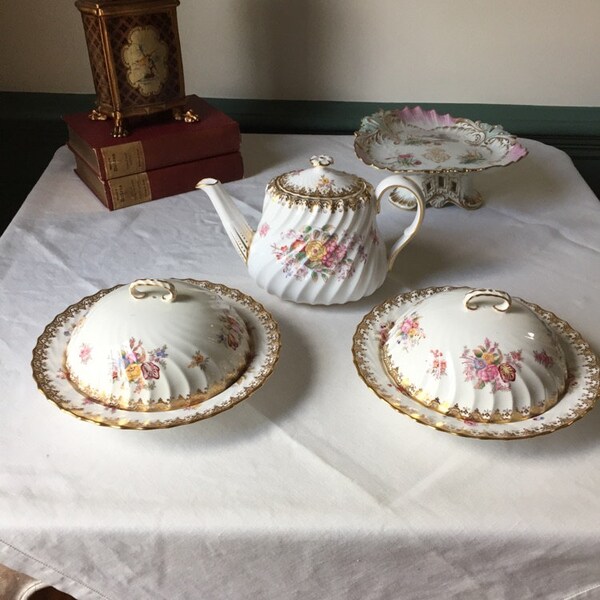 22pc Antique Pink Minton Dinnerware Set W Raised Encrusted Gilded Rims ...