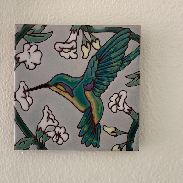 Hand Glazed Ceramic Hummingbird Tile: Floral Wall Art, Tucson Made - Etsy