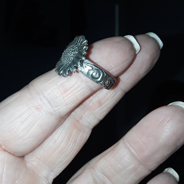 Sunflower Ring Sterling Silver Sunflower Ring With Flower Band Summer ...