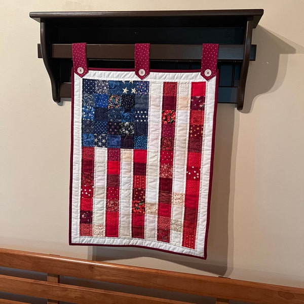 American Flag-inspired Patchwork Hand-quilted Mini-quilt Wall Hanging ...