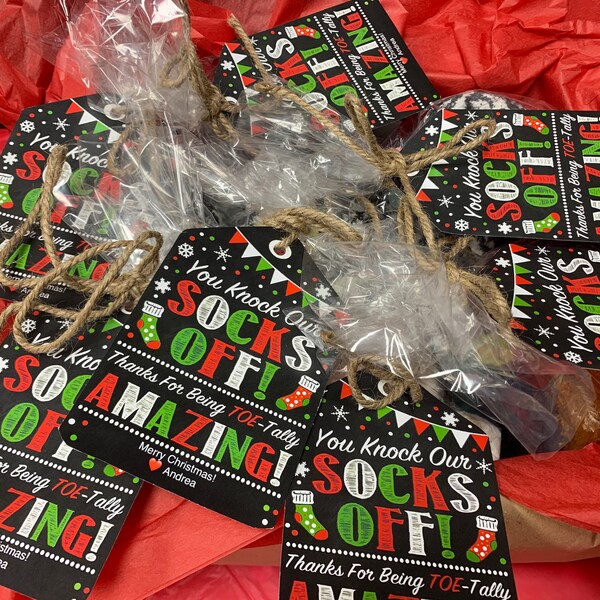 Christmas Sock Gift Tags Staff, Xmas Ugly Fuzzy Socks Mani Pedi Gift ...