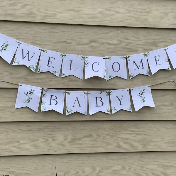 Welcome Baby Banner, PRINTABLE, Greenery Welcome Baby, Floral Baby ...