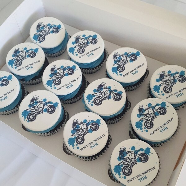 Dirt Bike Motorbike Pre-cut Edible Icing Cupcake or Cookie Toppers ...