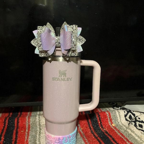 Stanley Tumbler Bow Diamond Glitter Straw Topper Sunshine Yellow Black ...