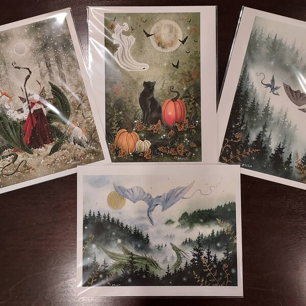 Cat Art Watercolor Print - Ghosty Meets a Unicat - Fantasy Art ...