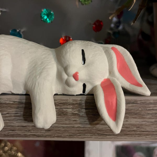 Hand-made Ceramic Sleeping Bunny - Rabbit - Shelf Sitter - 70s Vibe ...