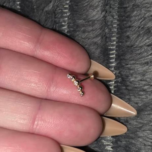 14K Solid Gold Vertical Helix Piercing/hidden Rook Dangle Earring ...