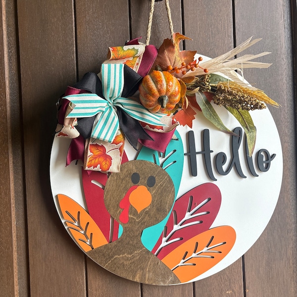 Front Door Decor, Thanksgiving Door Hanger, Turkey Fall Wreath, Front ...
