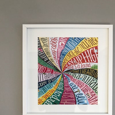 Wizard of Oz Film Poster, Over the Rainbow Typography Lyrics ...