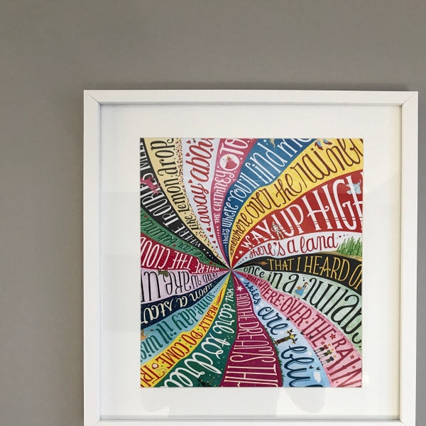 Wizard of Oz Film Poster, Over the Rainbow Typography Lyrics ...