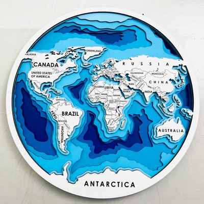 5 Layer 3D Map of the World, Multi layer Panel,laser Cut File. 3D Wood ...