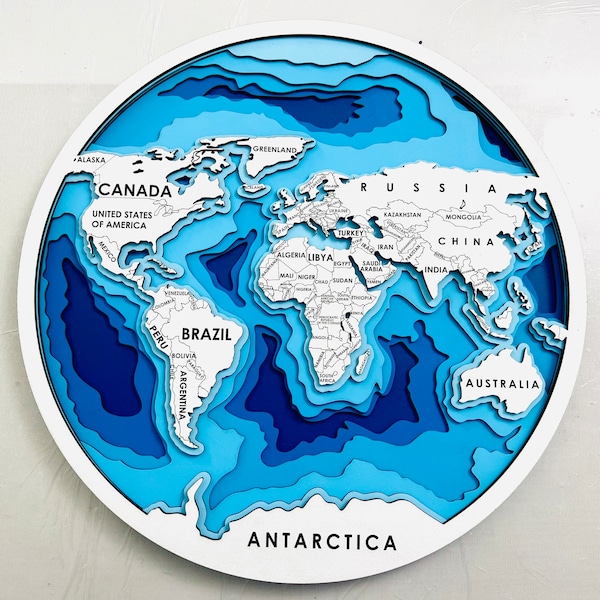 6 Layer 3D Map of the World, Multi -layer Panel,laser Cut File. 3D Wood ...