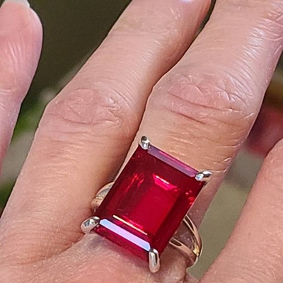 18k Gold Vermeil Ruby Ring July Birthstone Ring Rectangle Cut Ruby Ring Custom Setting Prong ...