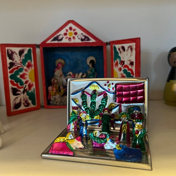Nativity Scene Mexican Nativity Set Handmade Painted Tin Mexican ...