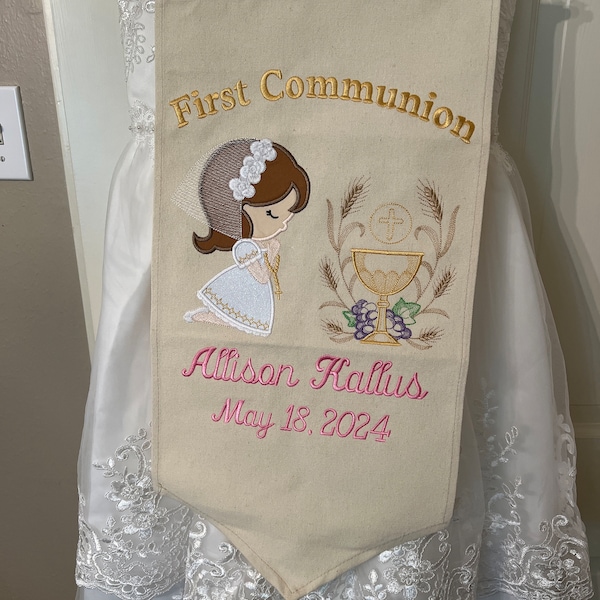 Holy Communion Banner, Personalized First Communion Sign, Embroidered ...