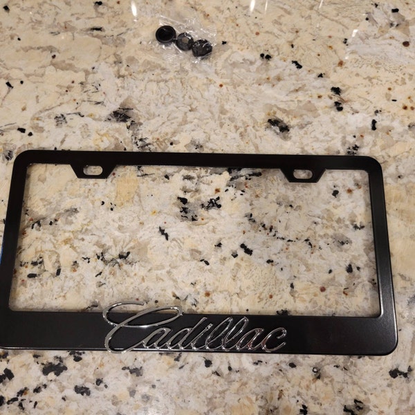 3D Cadillac Script Emblem Badge Black Powder Coated Metal Steel License ...