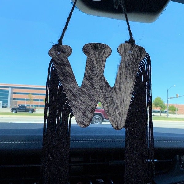 Custom Genuine Cowhide Western Rear View Mirror Hangers and Initial Car ...