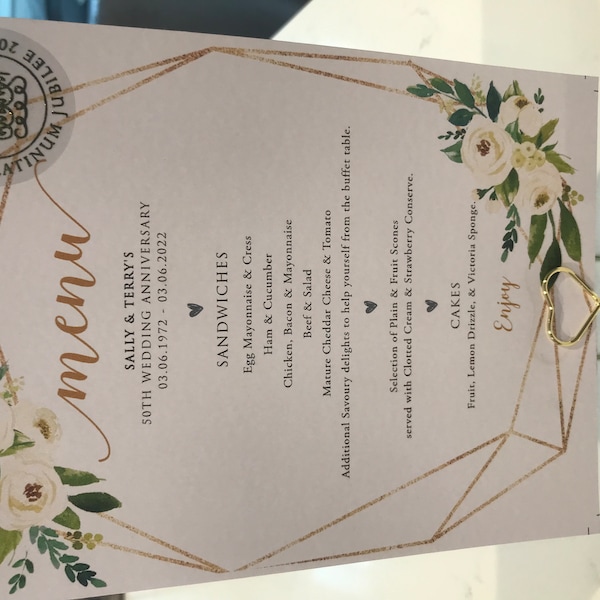 Greenery Menu Template, Wedding Anniversary Menu, Floral Anniversary ...