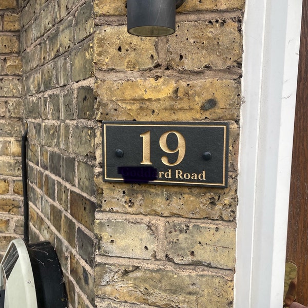 Engraved Slate House Number Plaque. Gold Silver White Personalised ...