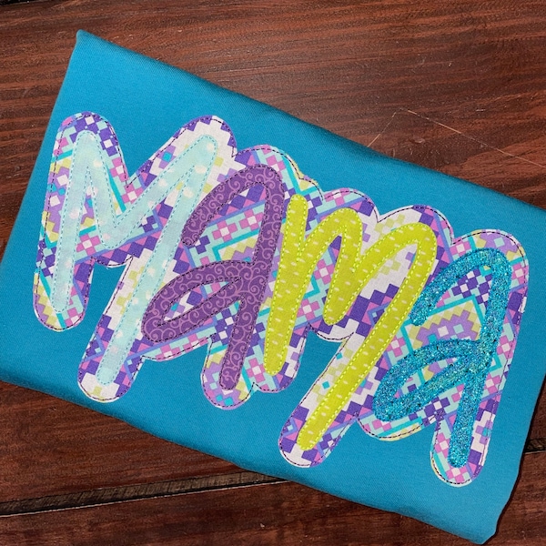 Mama Hand Lettered Bean Stitch Double Applique Design for Machine Embroidery - Grandmother Gift ...