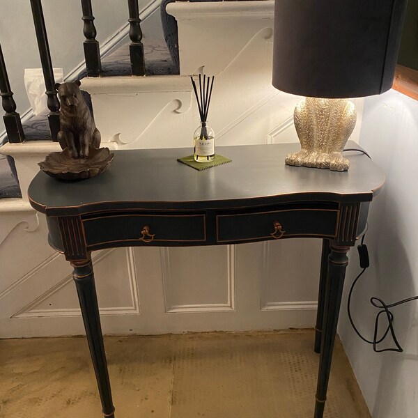 Vintage French Style Hallway Table. Dark Green Farrow and Ball, Distressed and Gilded. Vintage ...